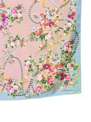Dolce & Gabbana Small Flower Bouquets-print Silk Twill Scarf - Neutrals