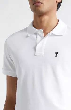 AMI Paris De Coeur Embroidered Cotton Piqué Polo - Blanc