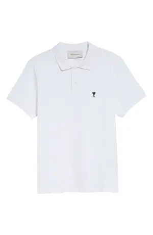 AMI Paris De Coeur Embroidered Cotton Piqué Polo - Blanc
