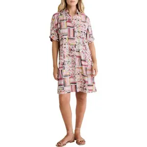 NIC+ZOE Colorweave Cotton Blend Shift Shirt Dress - Pink Multi