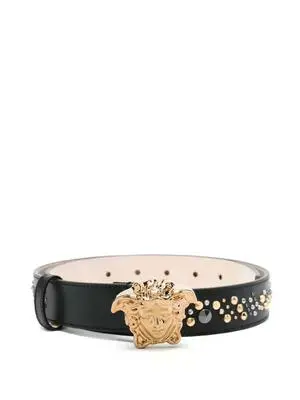 Versace Studded Medusa Leather Belt - Black