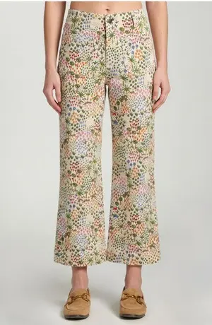APNY Print Wide-leg Ankle Jeans - Sage Green Multi