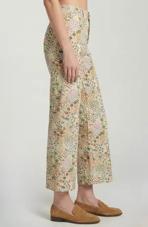 APNY Print Wide-leg Ankle Jeans - Sage Green Multi