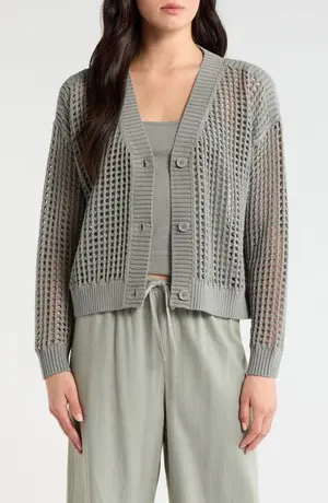 Splendid Camellia Openwork V-neck Cotton-blend Cardigan