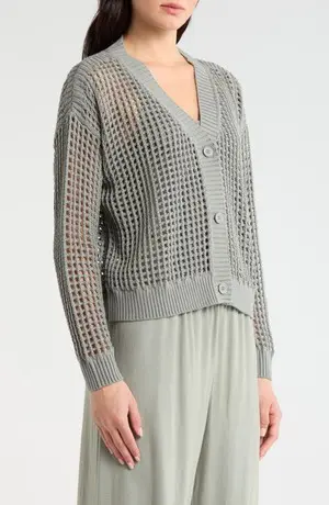 Splendid Camellia Openwork V-neck Cotton-blend Cardigan