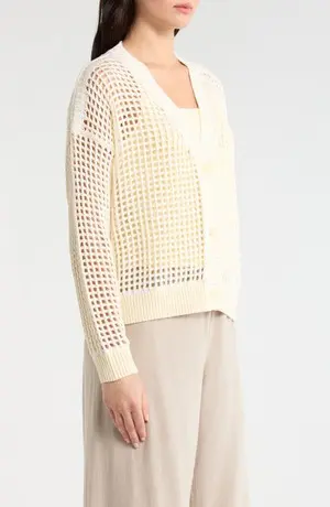Splendid Camellia Openwork V-neck Cotton-blend Cardigan - Honeysuckle