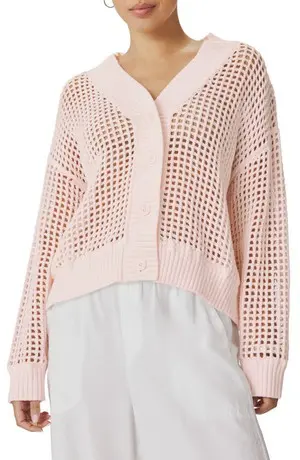 Splendid Camellia Openwork V-neck Cotton-blend Cardigan - Rose Petal Pink
