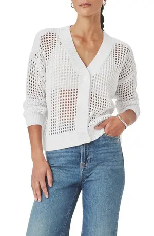 Splendid Camellia Openwork V-neck Cotton-blend Cardigan - White