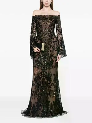 Elie Saab Lace-detail Flared Maxi Dress