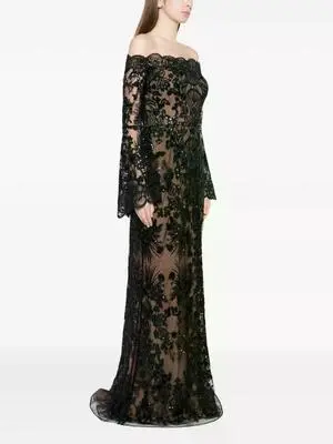 Elie Saab Lace-detail Flared Maxi Dress