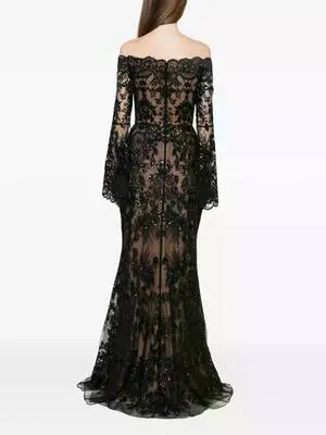 Elie Saab Lace-detail Flared Maxi Dress