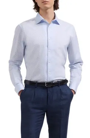 Bugatchi Alvin Shaped Fit Geo Print Button-up Shirt - Ice