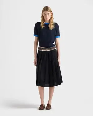 Prada Pleated Midi Skirt - Navy