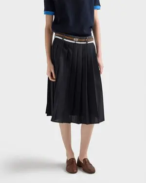 Prada Pleated Midi Skirt - Navy