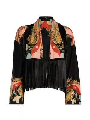 Etro Fringed Printed Silk Jacket - Black