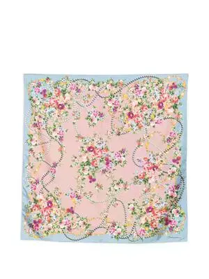 Dolce & Gabbana Small Flower Bouquets-print Silk Twill Scarf - Neutrals