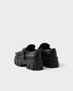 Prada Monolith Studded Leather Loafers