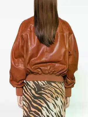 Pinko Distressed Leather Bomber Jacket - Brown