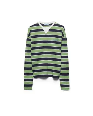 Prada Long-sleeved Striped Lisle Cotton T-shirt - Blue