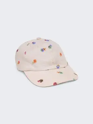VOWELS Floral Embroidered Linen Cap Cream - Neutral