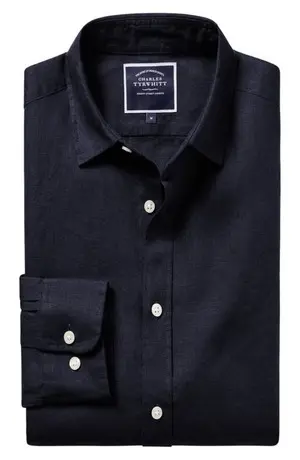 CHARLES TYRWHITT Slim Fit Pure Linen Shirt - Navy