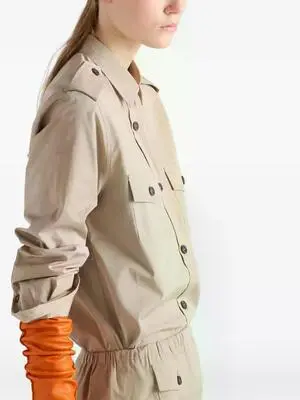 Prada Cotton Poplin Shirt With Classic Collar And Patch Pockets - Neutrals