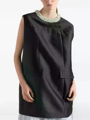 Prada Double Shantung Embroidered Dress - Black