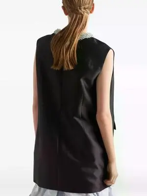 Prada Double Shantung Embroidered Dress - Black