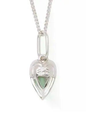 CAPSULE ELEVEN Heart-pendant Emerald Accent Necklace - Silver