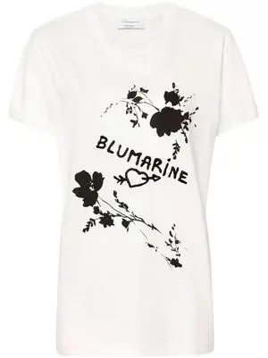 Blumarine Logo-embroidered Cotton T-shirt - White