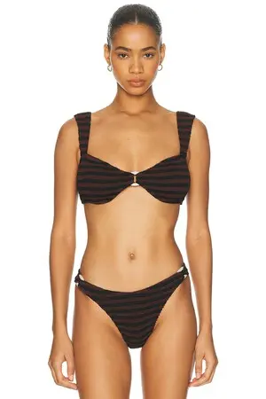 Bond Eye Ring Delphi Crop Bikini Top - Carob & Black Dot Stripe