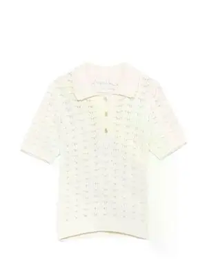 FORTE_FORTE Openwork Knit Polo Shirt - Neutrals