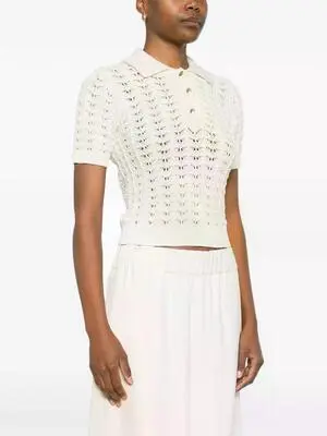 FORTE_FORTE Openwork Knit Polo Shirt - Neutrals