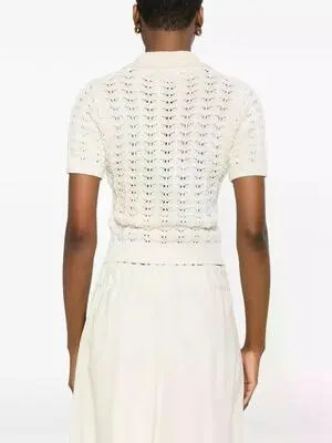 FORTE_FORTE Openwork Knit Polo Shirt - Neutrals