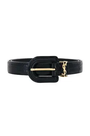 Saint Laurent Croc Embossed Boucle Recouverte Belt