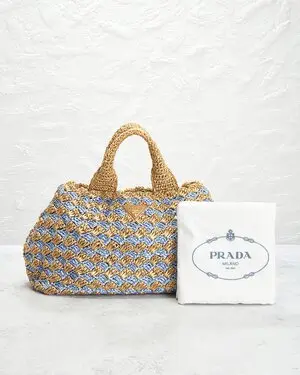 FWRD RENEW Prada Raffia Tote Bag - Blue