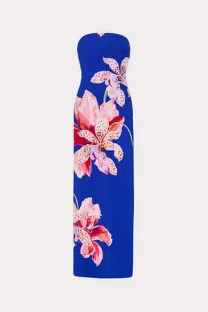 MILLY Vera Floral Strapless Maxi Dress - Blue