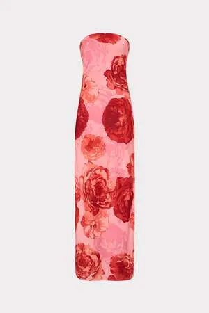 MILLY Vera Satin Floral Maxi Dress - Pink