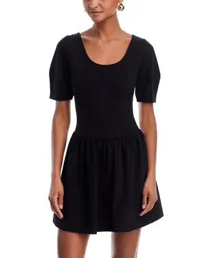 Aqua Ponte Scoop Neck Mini Dress - Black