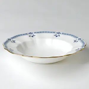 ROYAL CROWN DERBY Grenville Rim Soup Plate - White/blue