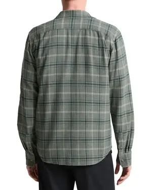 Vince Catskill Plaid French Placket Shirt - Seaweed/matcha