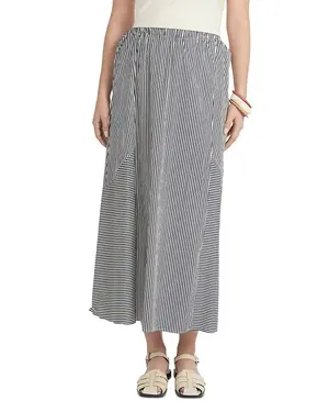 POINT Striped Poplin Skirt - Navy Stripe