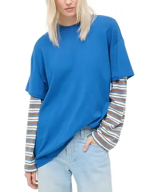 Staud William Top - Blue/ Movaje Stripe