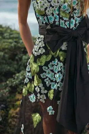 Mac Duggal Floral Embroidered Corset Gown With Bow - Blue Multi