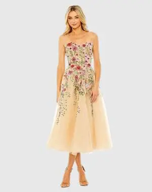 Mac Duggal Floral-embroidered Tulle A-line Dress - Neutral