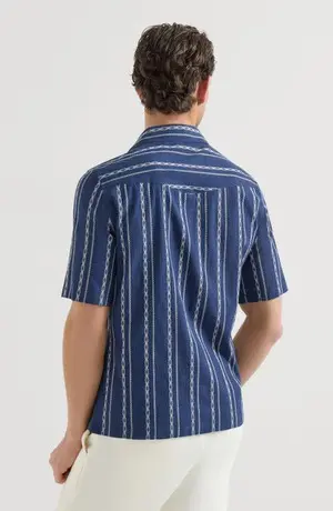 Brunello Cucinelli Seersucker Short Sleeve Shirt - Navy Blue