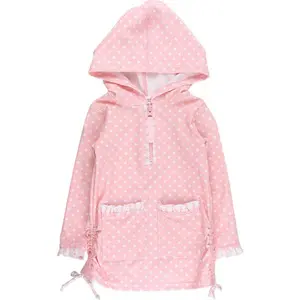 RUFFLEBUTTS Sun Protective Ruched Quarter-zip Cover-up - Pink Polka Dot