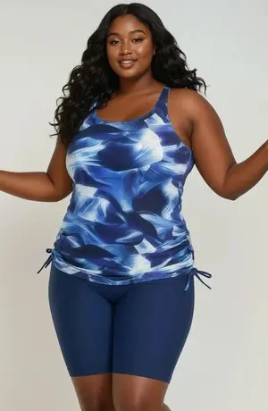 CALYPSA Tankini Swim Top With Bike Swim Shorts
