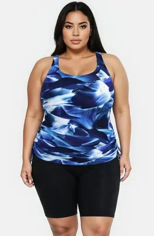 CALYPSA Tankini Swim Top And Bike Swim Shorts Set - Navy Wave