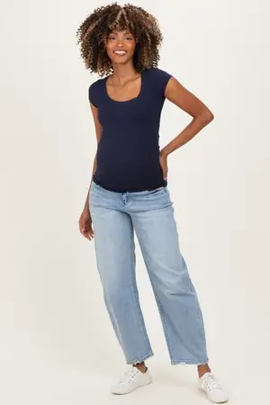 PINKBLUSH Distressed Barrel Leg Maternity Jeans - Light Blue